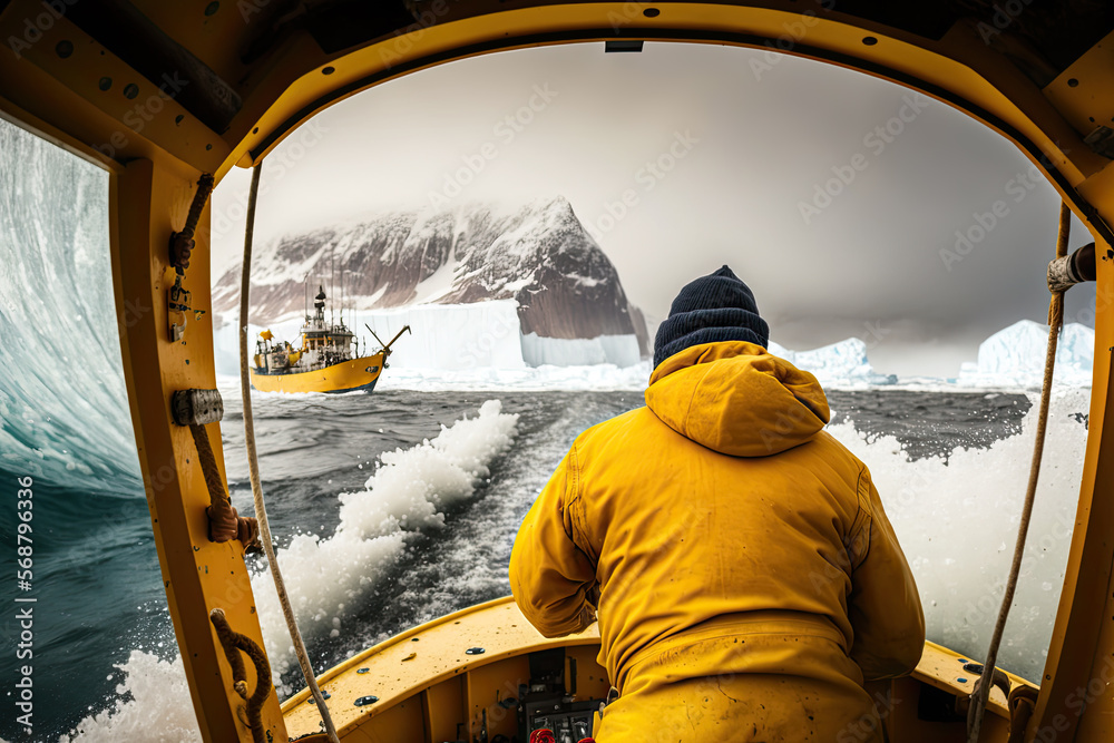 Generative AI Illustration of a fisherman from behind in the arctic ...