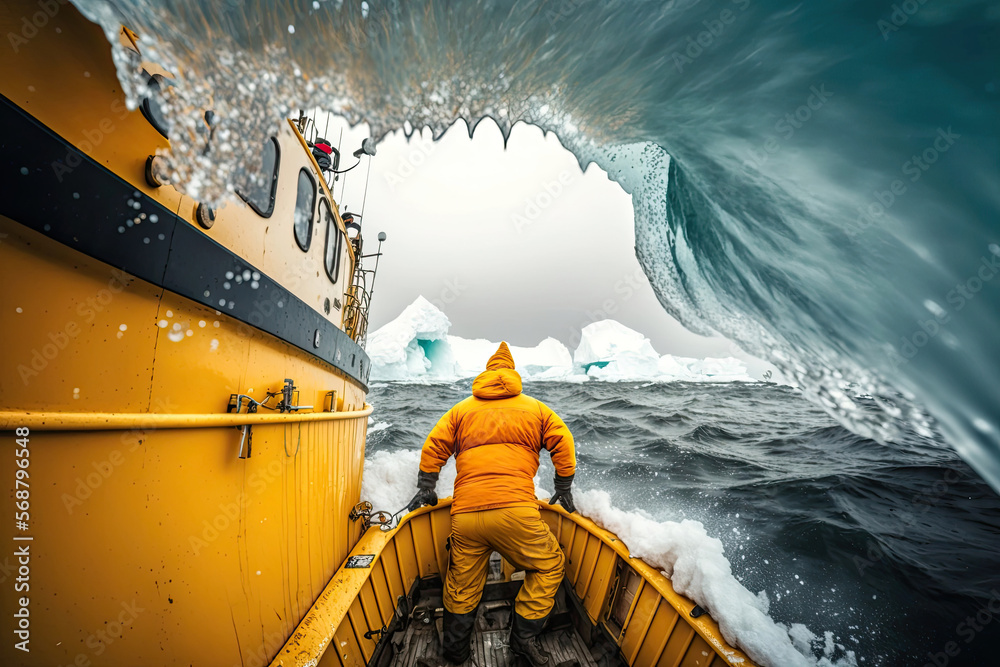 Generative AI Illustration of a fisherman from behind in the arctic ...