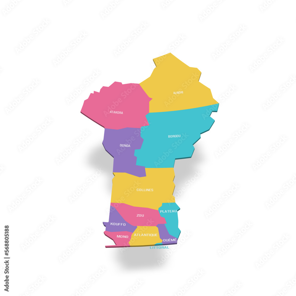 Benin political map of administrative divisions - departments. 3D ...