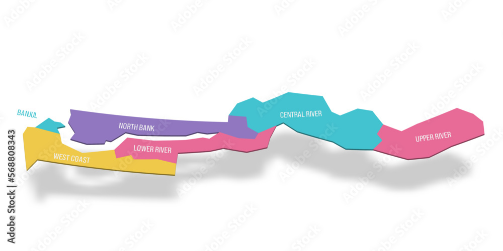 The Gambia political map of administrative divisions - regions and city ...