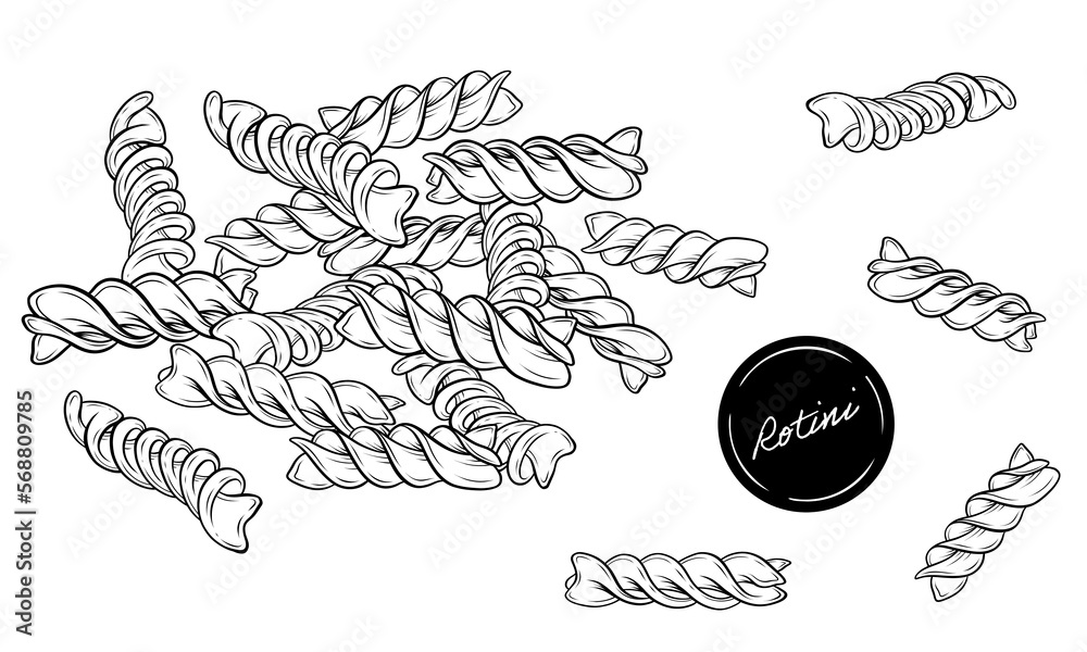 Rotini pasta vector line art illustration Stock Vector | Adobe Stock