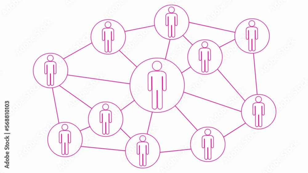 Animated pink linear symbol of people connect among themselves. Concept ...