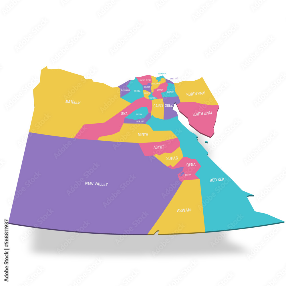 Egypt political map of administrative divisions - governorates. 3D ...