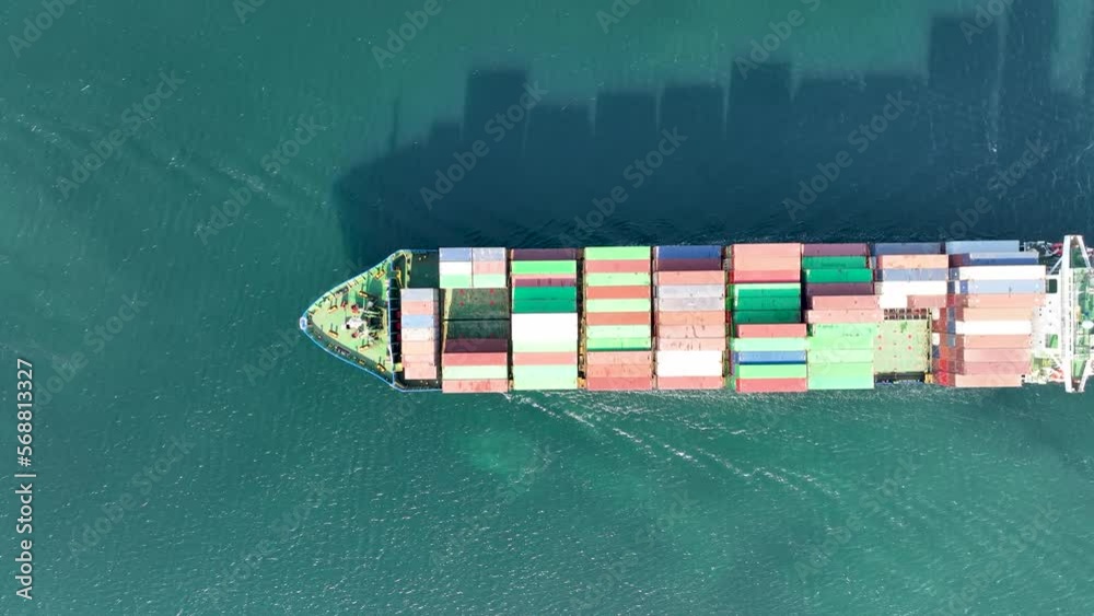 Large container ship at sea -Top down view. Aerial top view of cargo ...