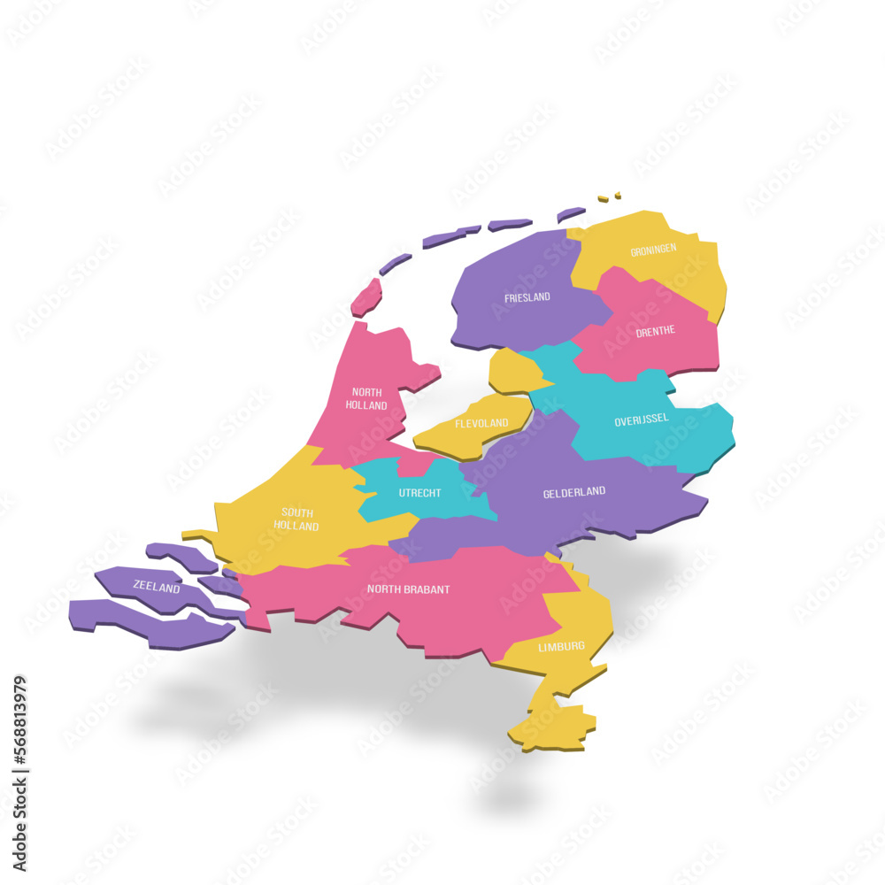 Netherlands political map of administrative divisions - provinces. 3D ...