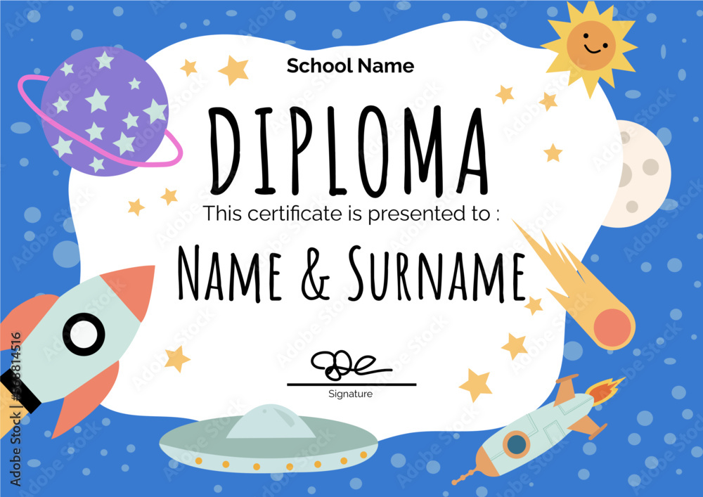 space-themed kids diploma template. kids graduation award certificate ...