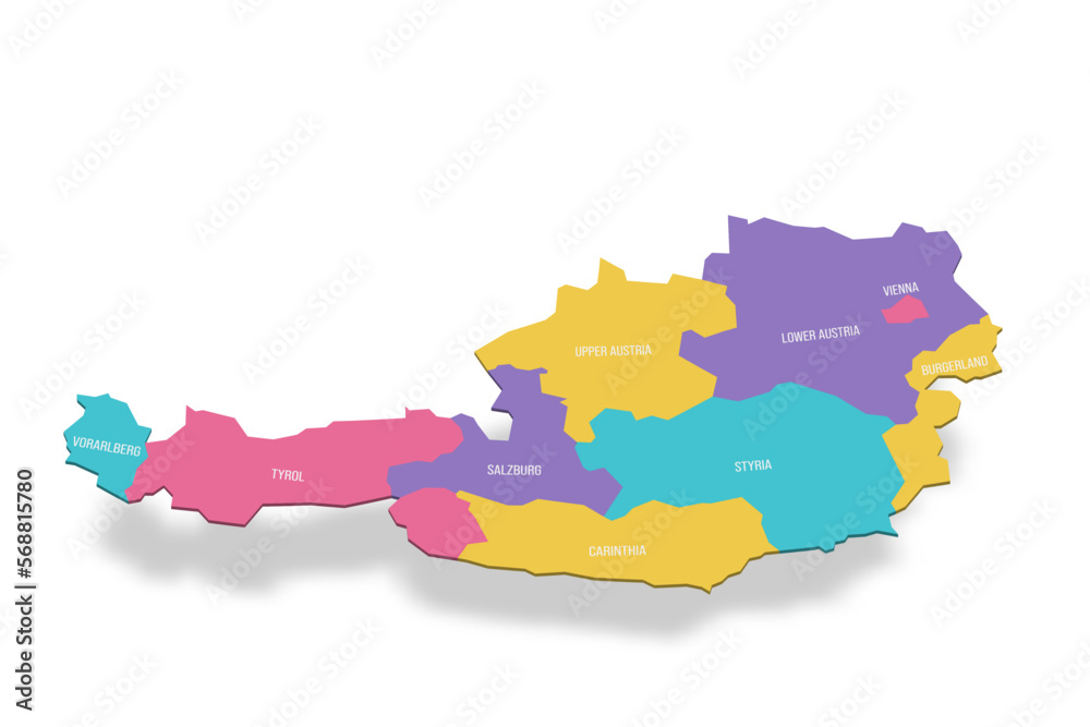 Austria political map of administrative divisions - federal states. 3D ...