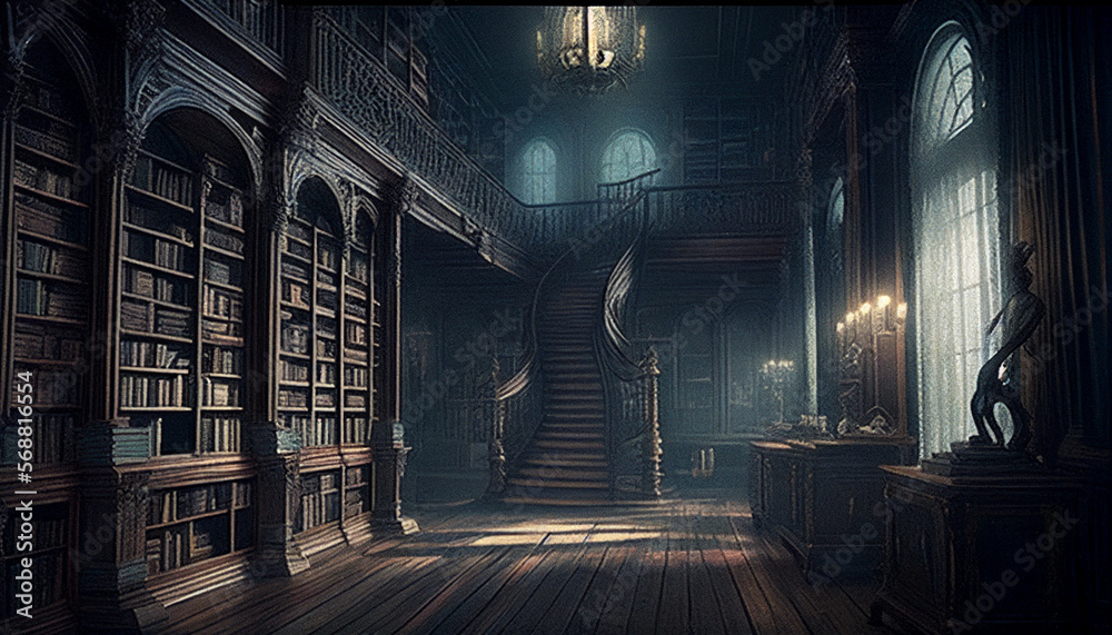 Bibliothek, Old, Horror Movie, Background, Generative AI Stock ...