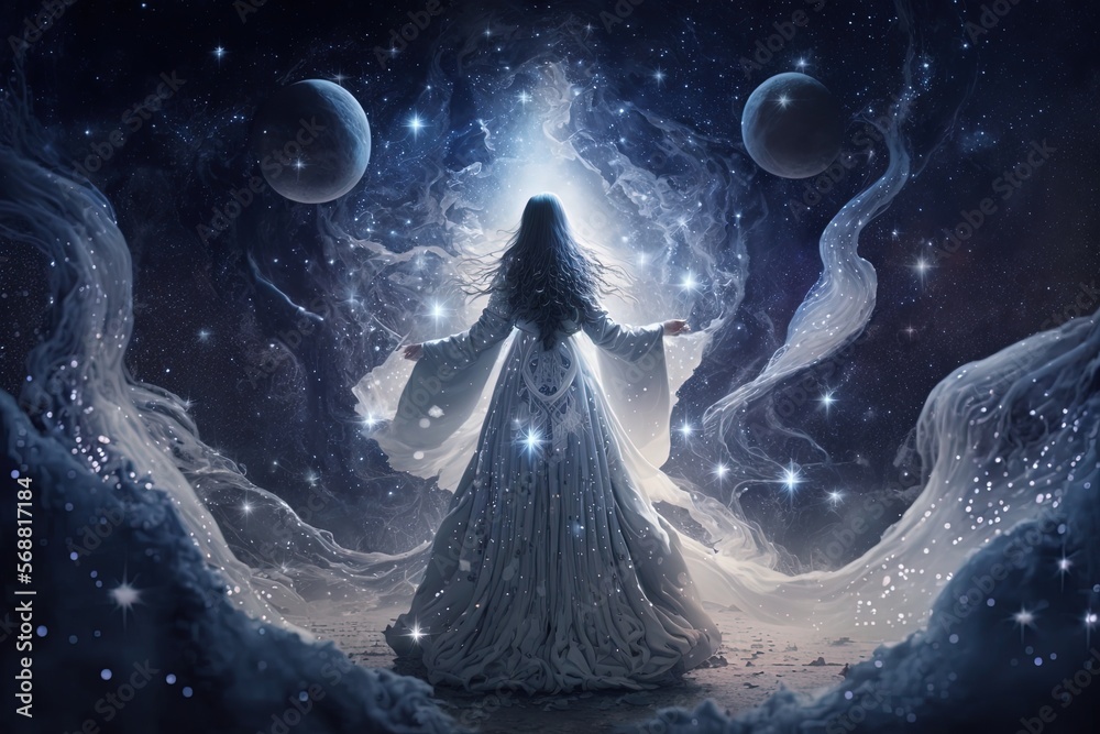 beautiful angel wearing white dress with holy light surround ...