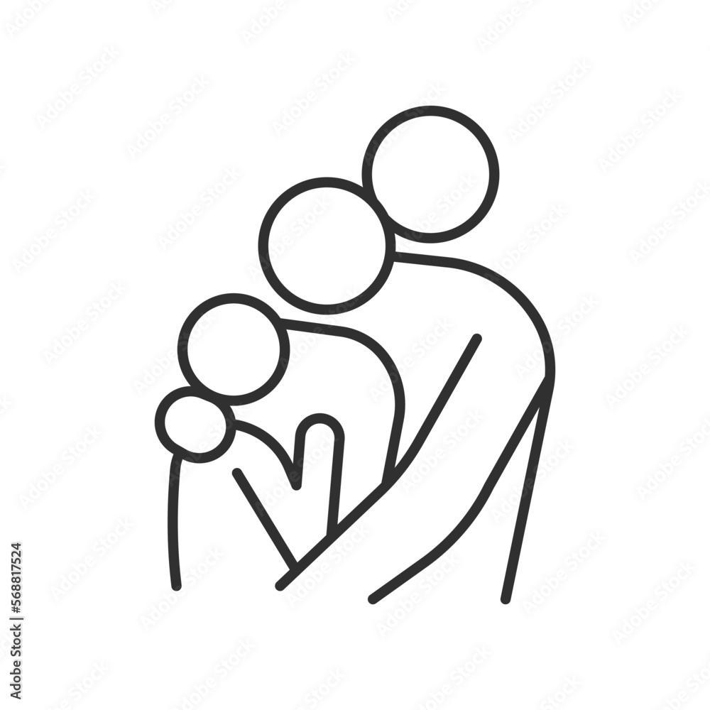 3 People holding, hugging, embracing eachother. Father, mother, son or ...