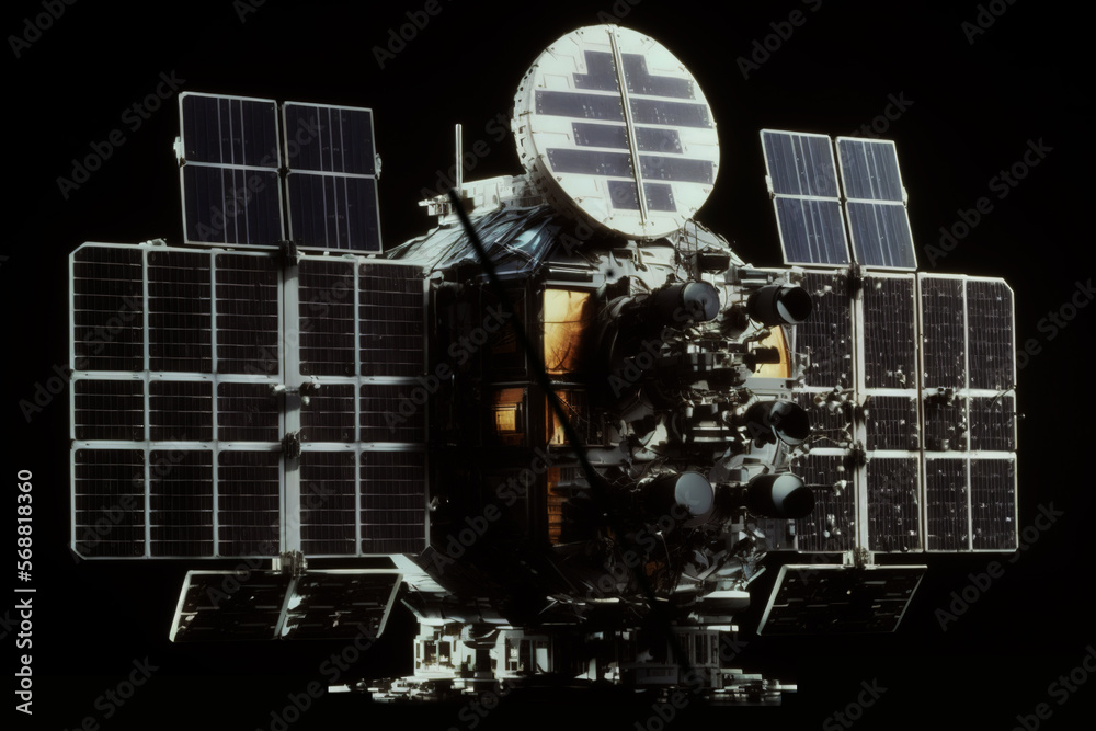 Satellite with solar panels isolated in space created with a generative ...