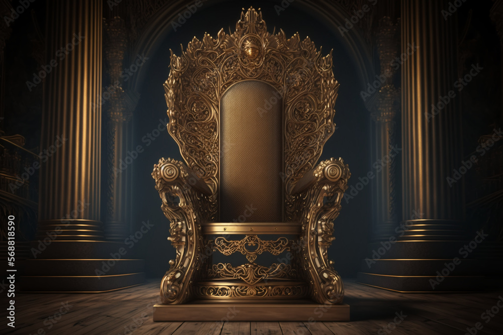 Golden throne front view, model golden royal throne for the king ...