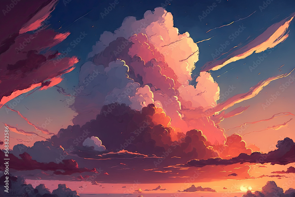 Anime clouds sky generative AI Stock Illustration | Adobe Stock