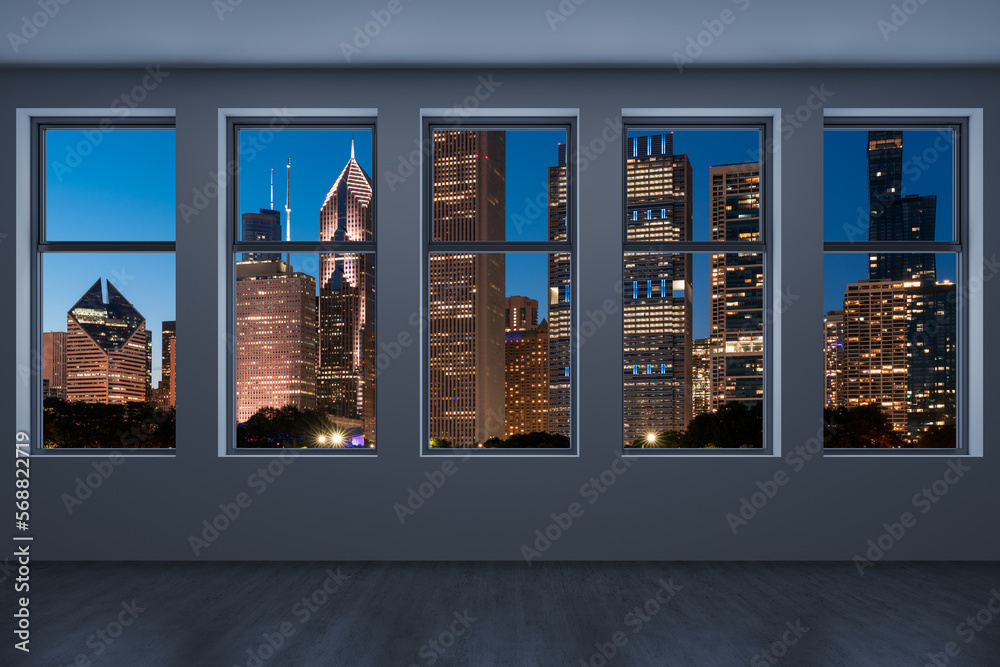 Downtown Chicago City Skyline Buildings from High Rise Window ...