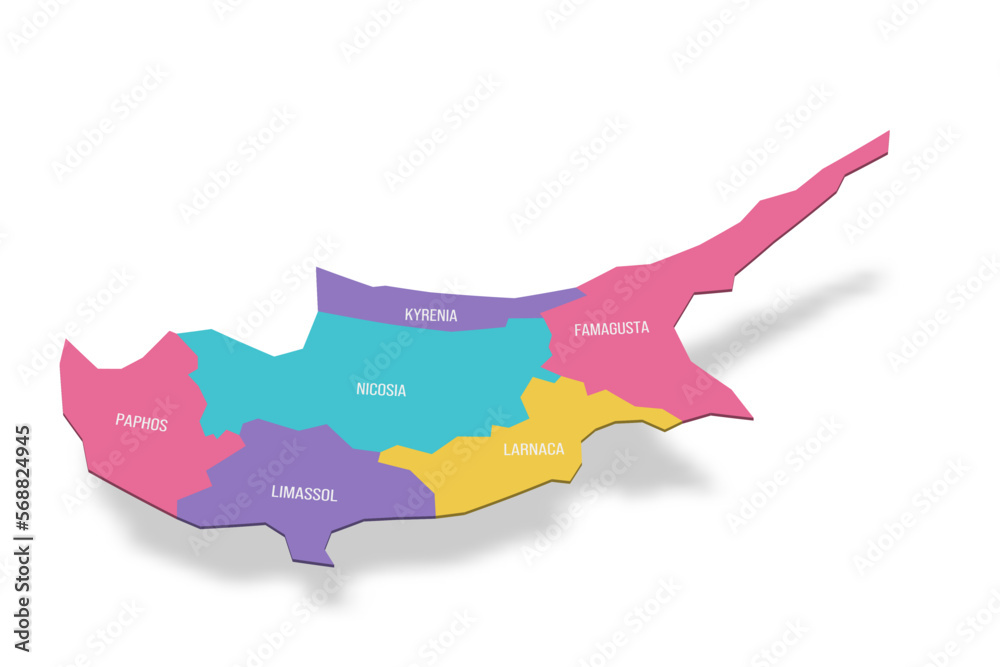 Cyprus political map of administrative divisions - districts. 3D ...