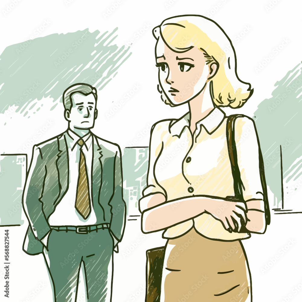Male in a suit intimidating female coworker or subordinate in workplace ...