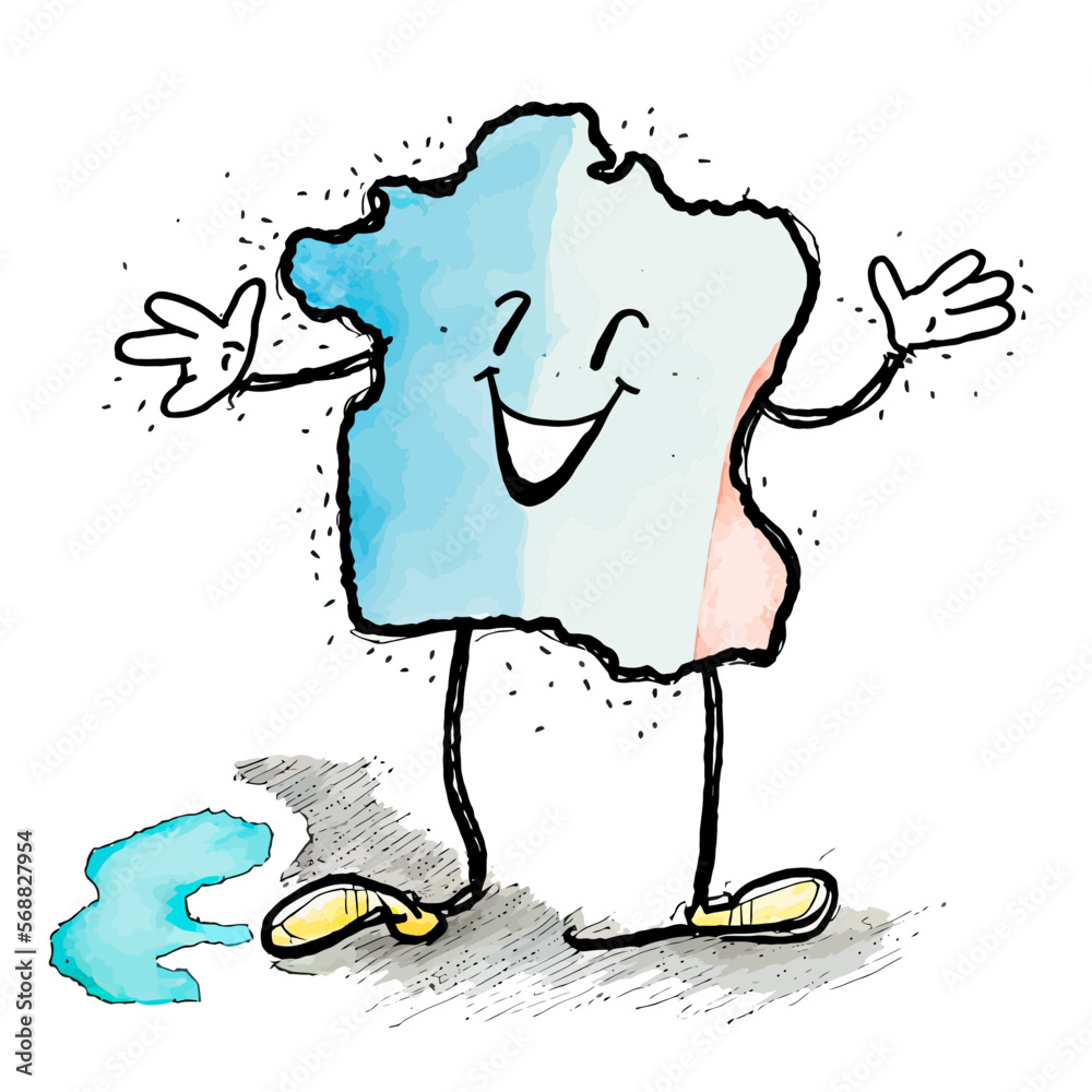 Moving smiling French character, artistically illustrated in the form ...