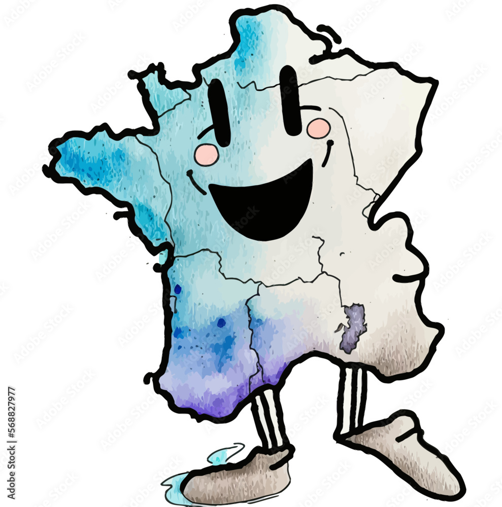 Cute vector illustration of a France map shaped character, smiling with ...