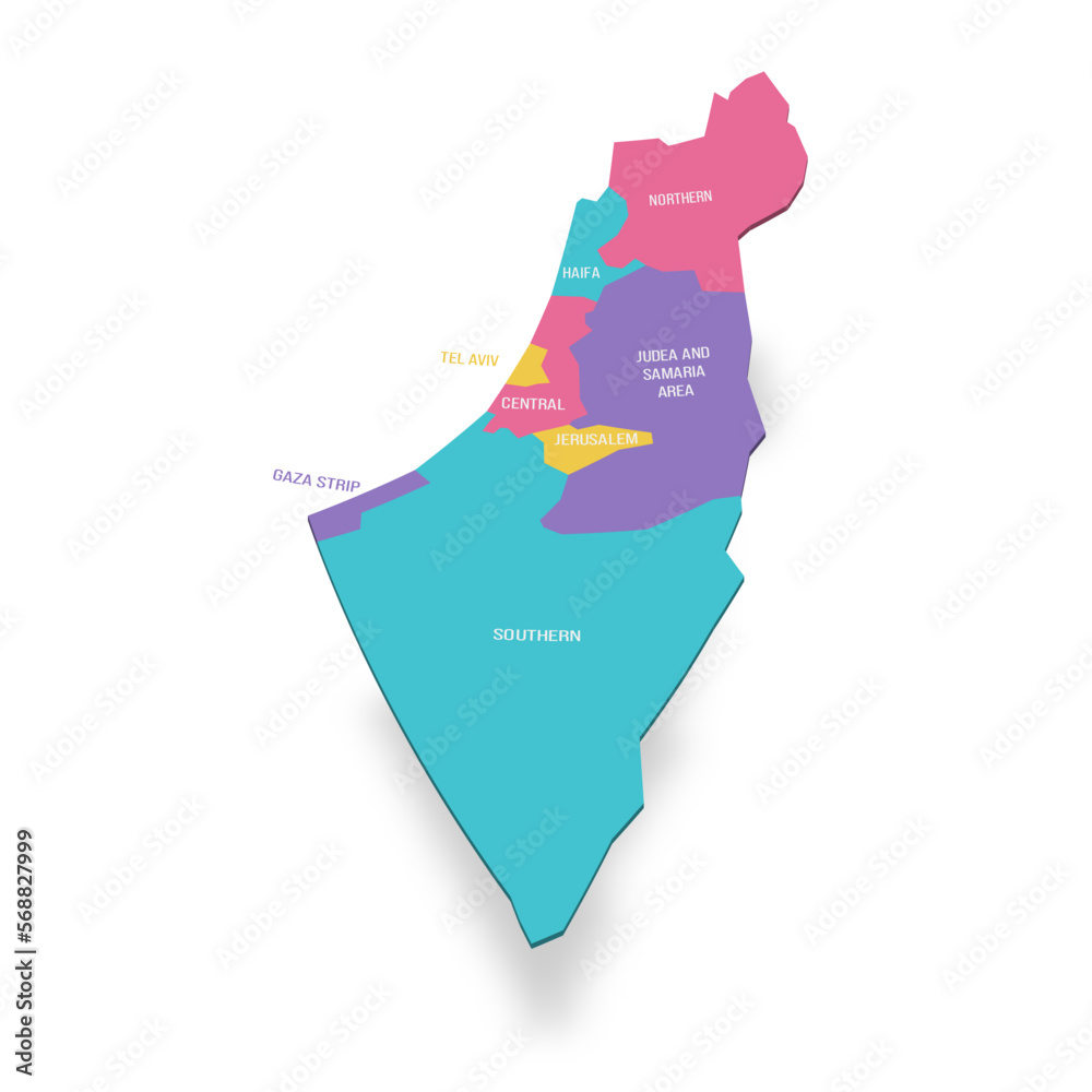 Israel political map of administrative divisions - districts, Gaza ...