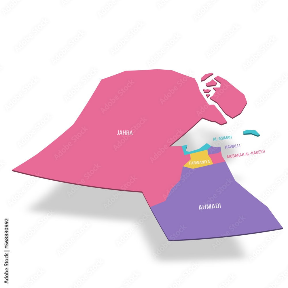 Kuwait political map of administrative divisions - governorates. 3D ...
