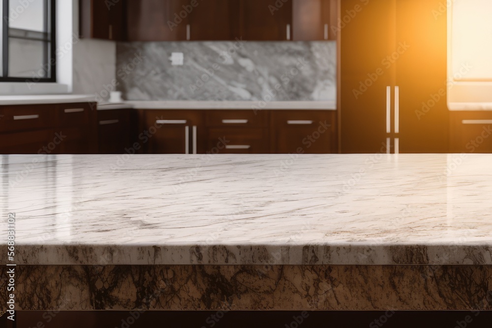 High-Resolution Mock-Up Image of an Empty Marble Table on a Kitchen ...