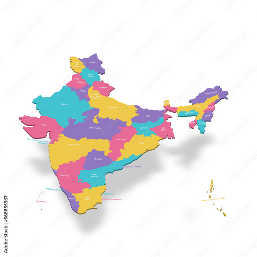 India political map of administrative divisions - states and union ...