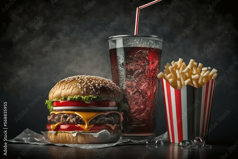 Hamburger and coke menu. Fast food concept. Generative AI Stock ...