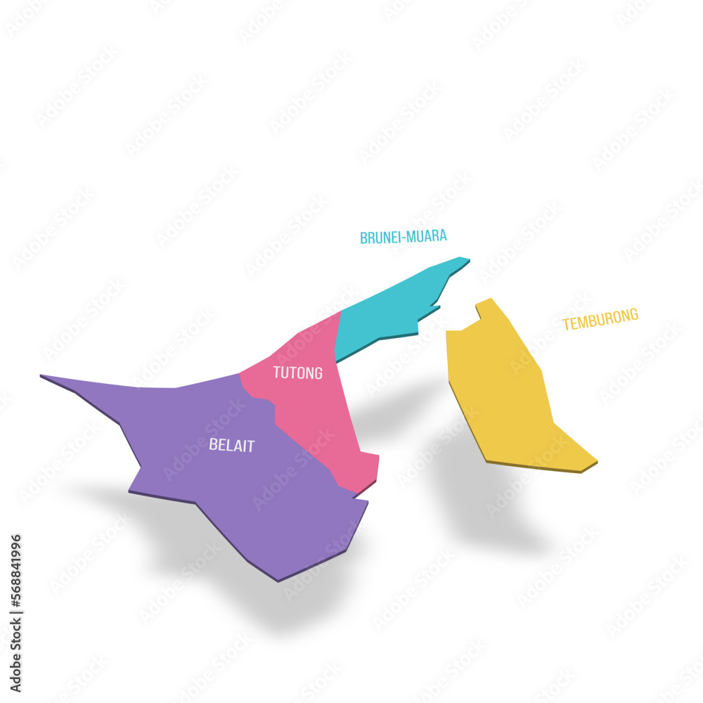Brunei political map of administrative divisions - districts. 3D ...