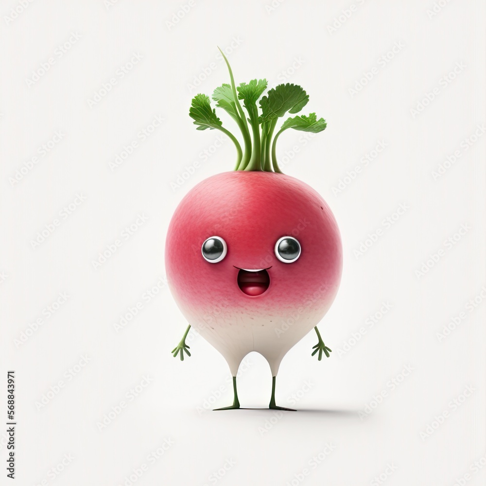 Cute Cartoon Radish Character on a White Background (Generative AI ...