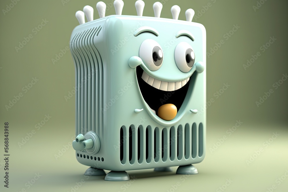 Cute 3D cartoon of radiator character. Generative AI Stock Illustration ...