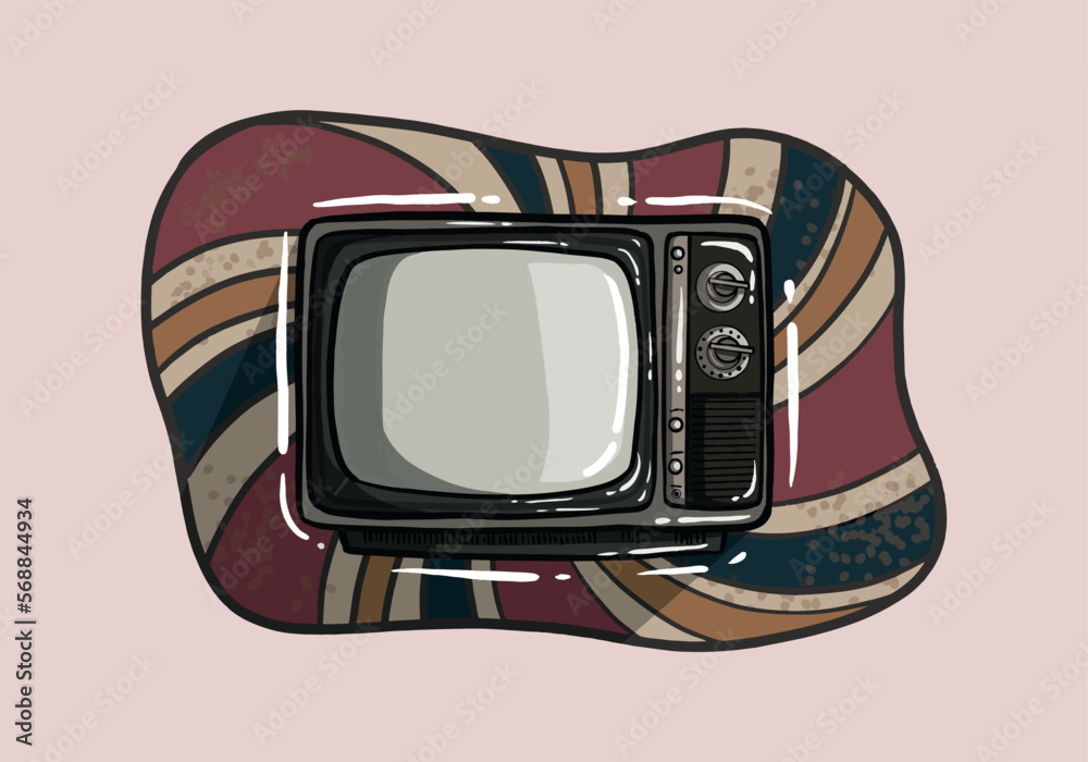 Vector illustration. Analogue retro TV with antenna, channel and signal ...