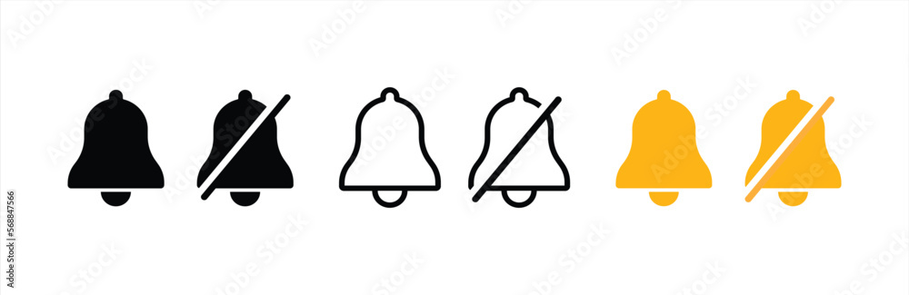 Notification bell icon. Alarm icon sign and symbol. Incoming and silent ...