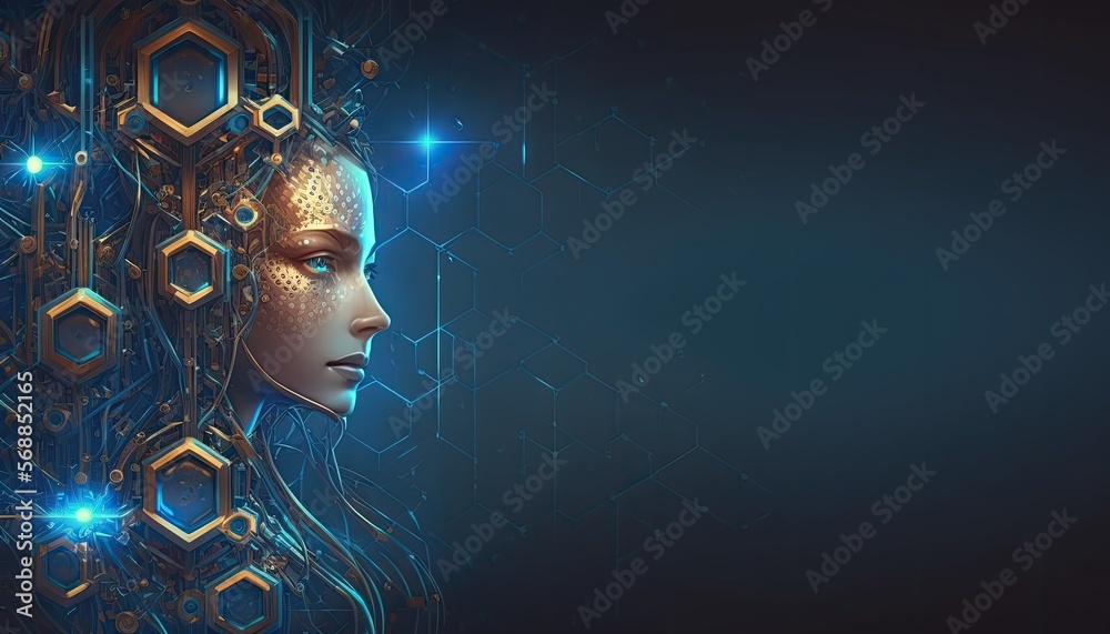 Artificial neural networks, artificial intelligence AI concept, Hexagon ...