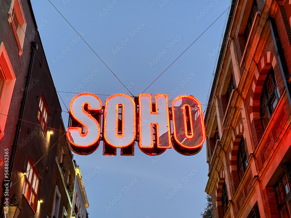 London, UK - 05.02.2023. Soho neon sign in London. Soho neon sign in ...
