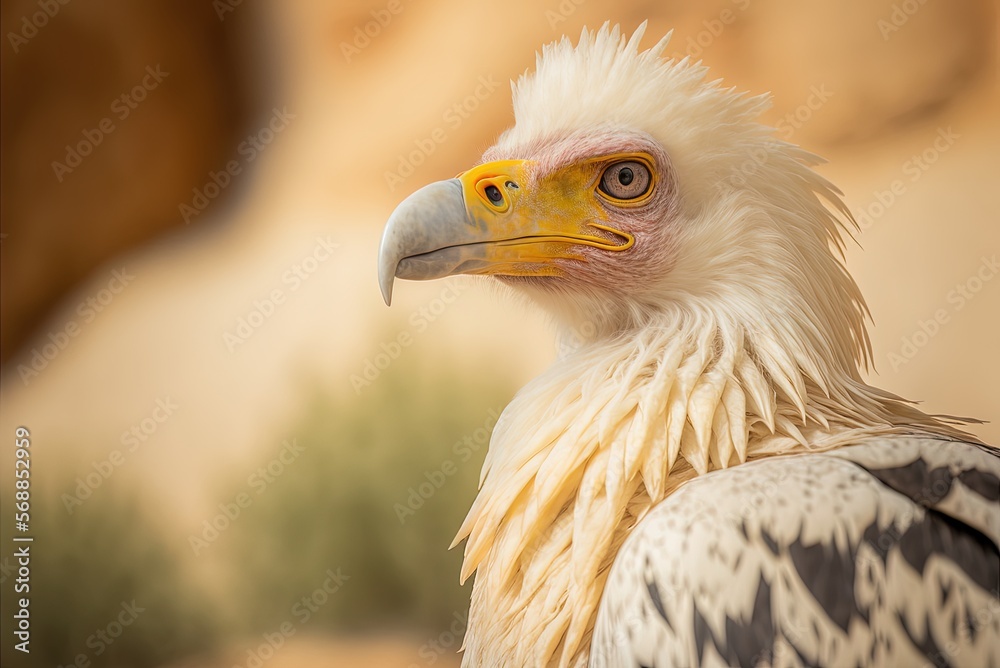 Egyptian vulture at al areen wildlife park, Bahrain, vertical closeup ...