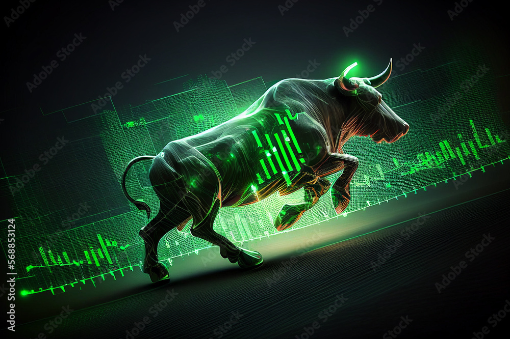 Green Bull market run upward presents uptrend stock market, Financial ...