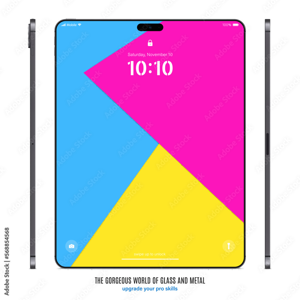 new frameless tablet grey color with colorful touch screen saver front ...