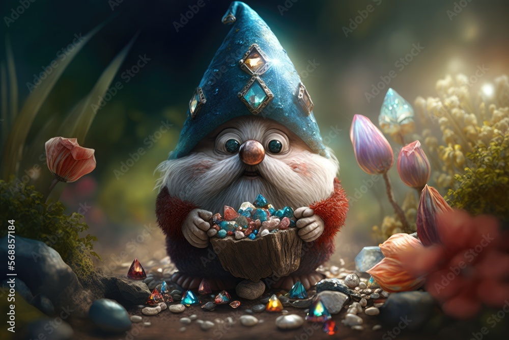 A gnome with a twinkling eye and a mischievous grin, tending to its ...
