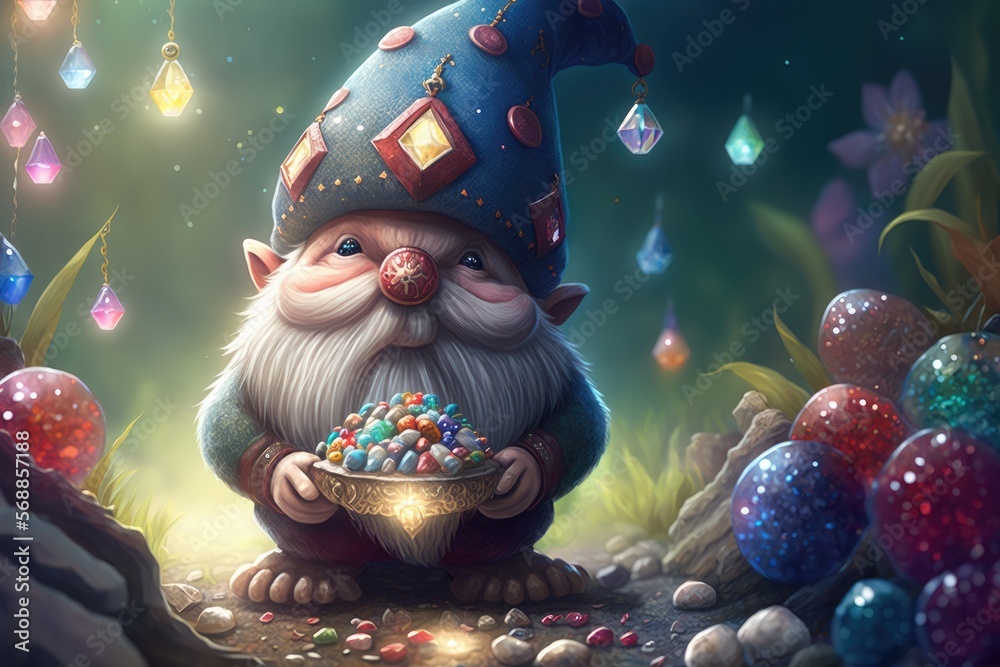 A gnome with a twinkling eye and a mischievous grin, tending to its ...