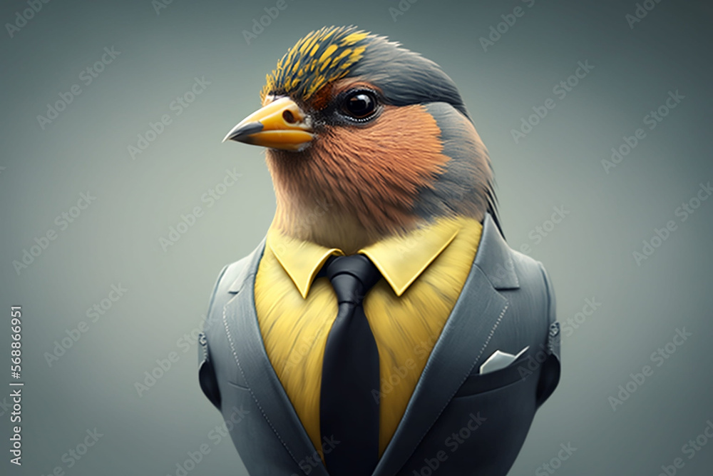 The Dressed-Up Finch": A finch in a formal suit, showing off its ...