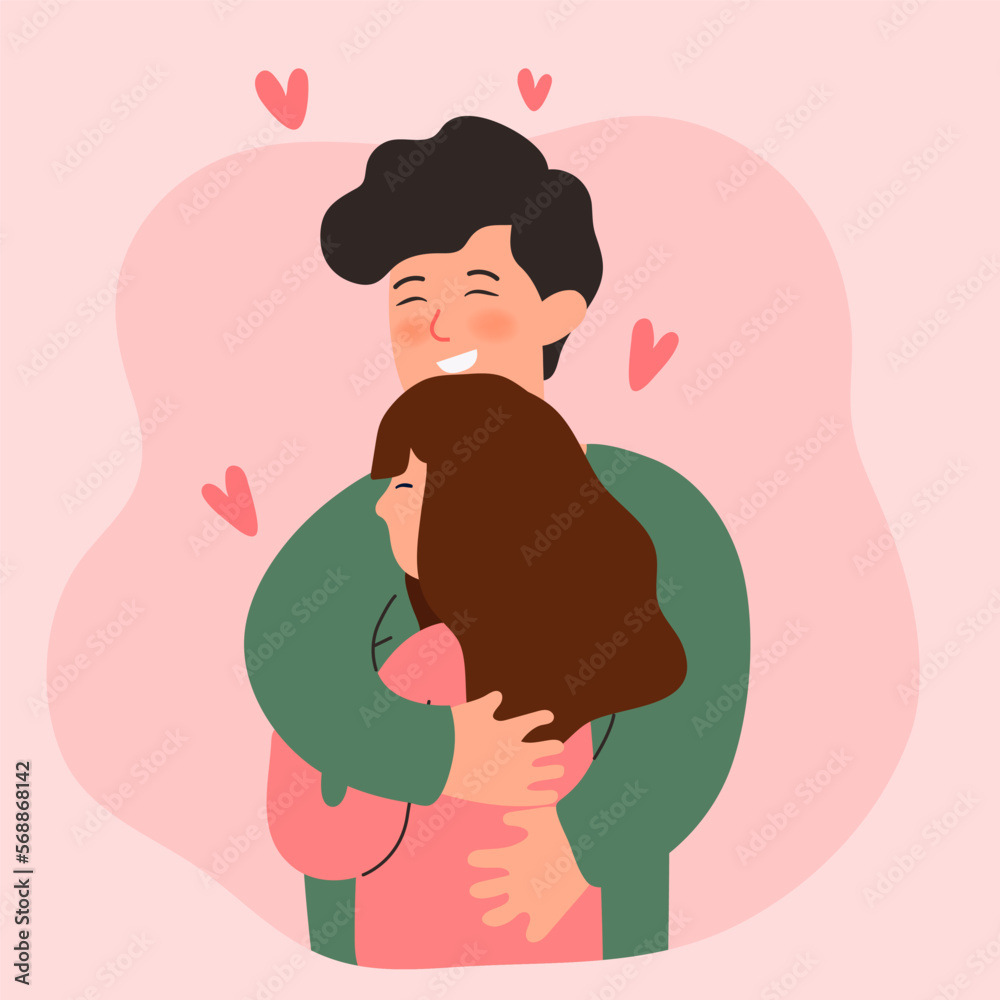 Big Isolated cartoon Vector of young girl and boy in love, couple ...