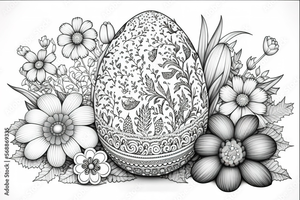 Cute easter coloring page illustrations with decorative line art in ...