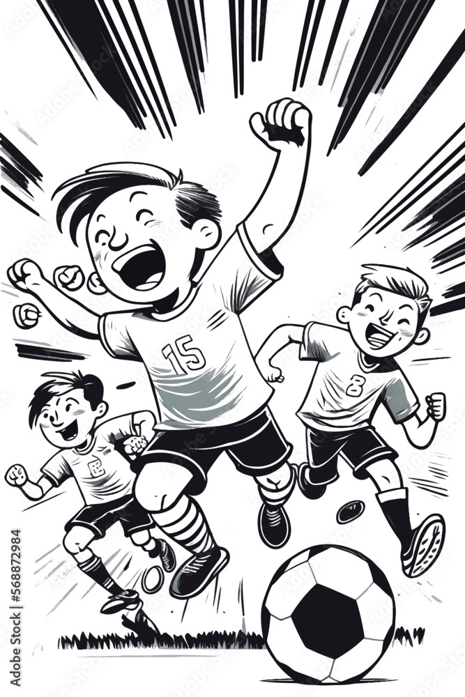 Coloring page graphic design kids playing soccer happy. Stock Vector ...