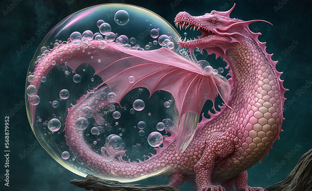 Beautiful dreamy pink dragon the color of bubble gum blowing bubbles ...