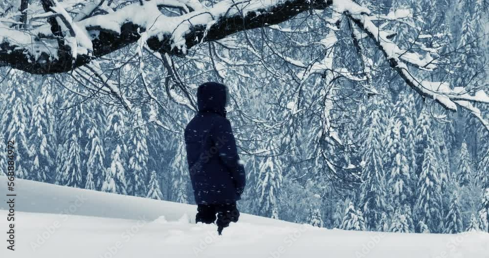 Tired and Exhausted Person Struggling to Walk in Extreme Cold Snow ...