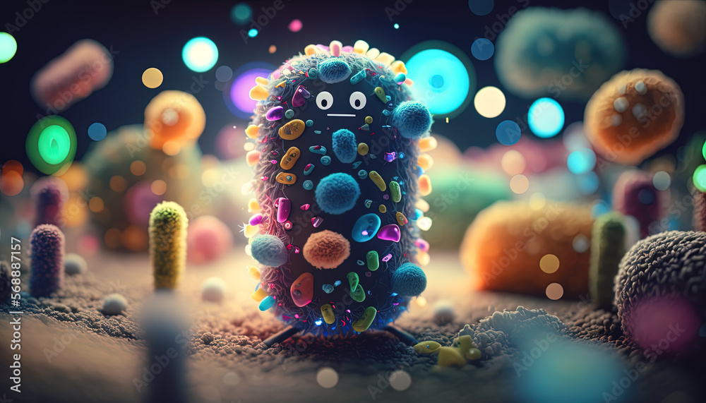Abstract fun of Gut bacteria at a party. Generative AI, this image is ...