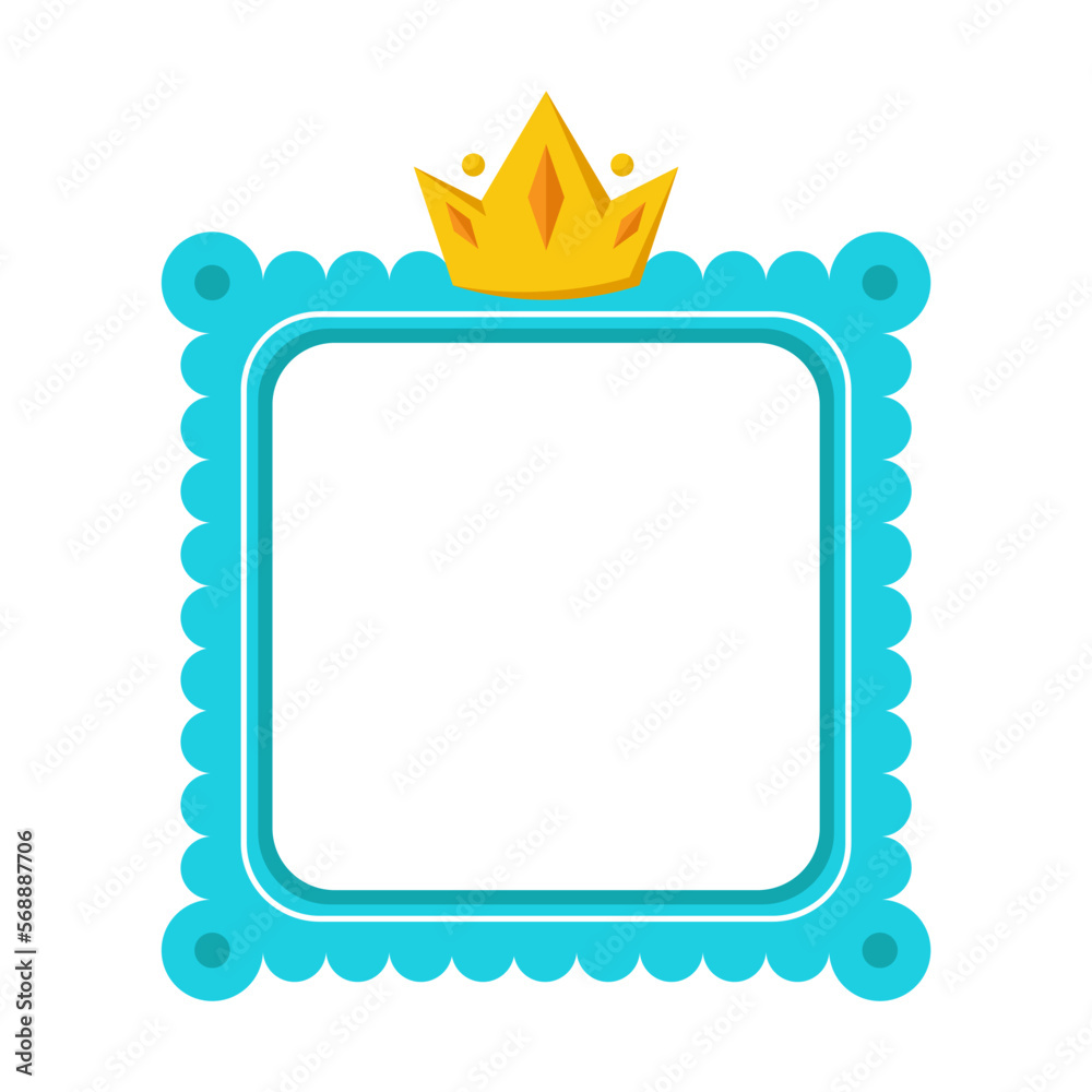 Square mirror frame with crown for babies vector illustration. Cartoon ...