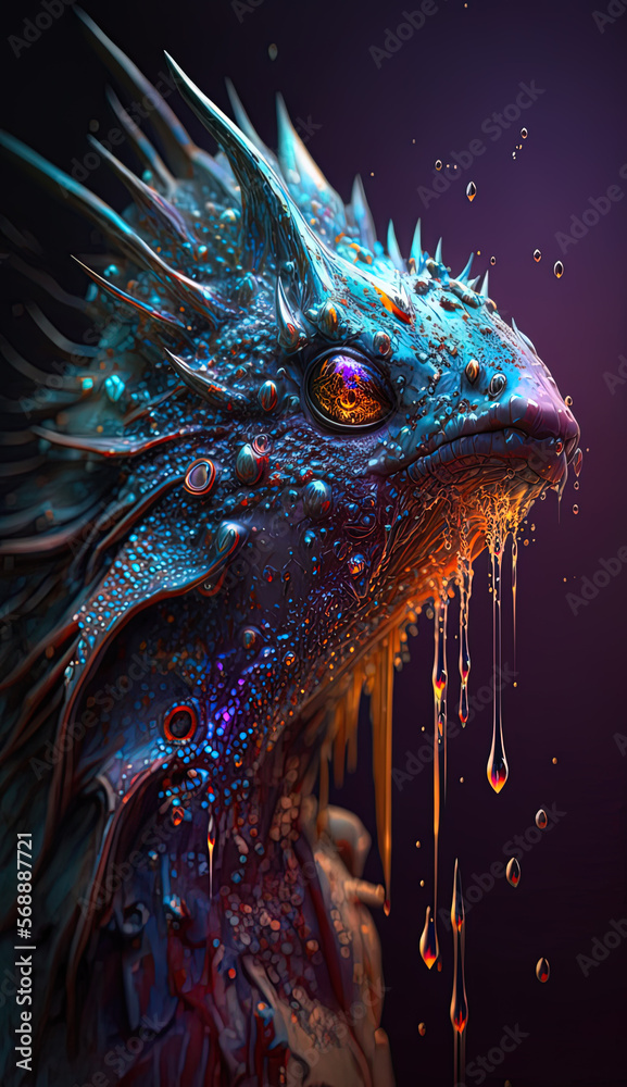 Exotic colourful alien sea creature with goop dripping. Generative AI ...