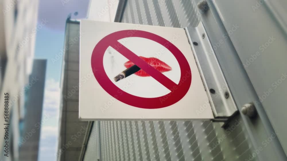 No Smoking Sign Street Building Female Mouth Smoke Cigarette, Tilt Down ...