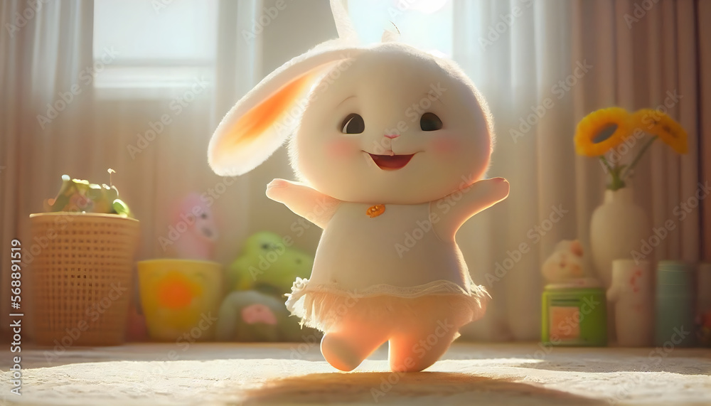 animated bunny girl dancing, 3d rendering Stock Illustration | Adobe Stock